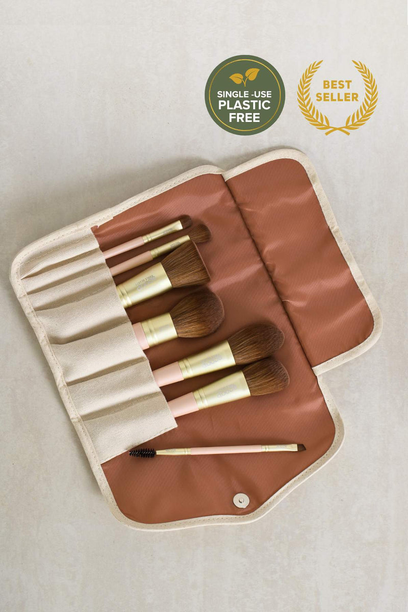 7-Piece Vegan Makeup Brush Set with Canvas Case | Scoop Whole Beauty